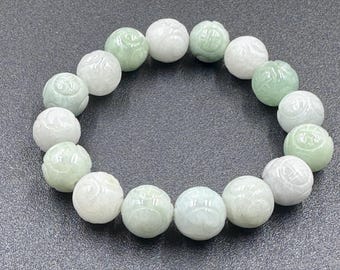 Handmade Grade A Jadeite Bead Bracelet: Carved Design, Gift Box - Etsy