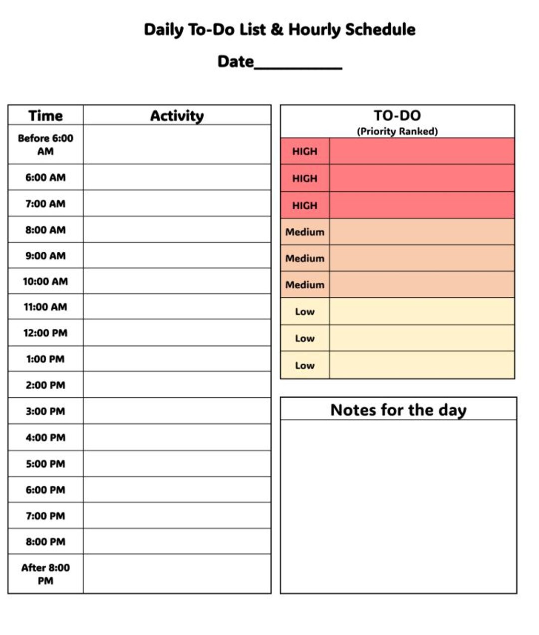 Printable Daily Planner: To-do List & Hourly Schedule (PDF Download - Etsy