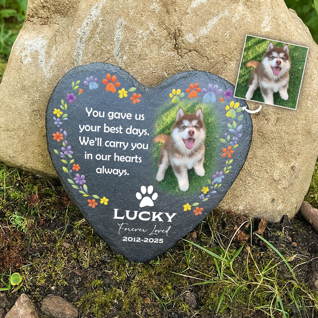Personalized Pet Memorial Slate Stone, Custom Photo Plaque With Stand ...