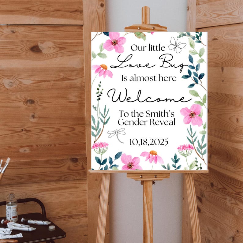 Love Bug Gender Reveal Welcome Sign | Editable Template (digital ...