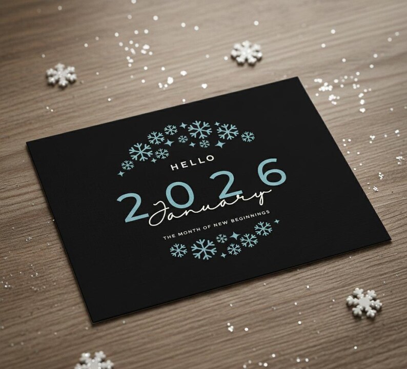 Hello January 2026 Printable Wall Art | Winter Snowflake Quote Poster ...