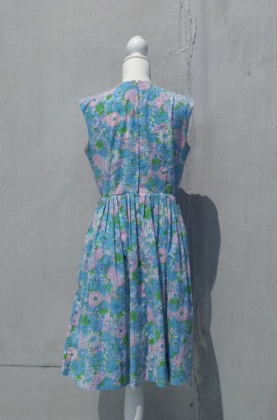 1960s Blue Floral Dress 60s Vintage Fit Flare Cotton Sundress - Etsy