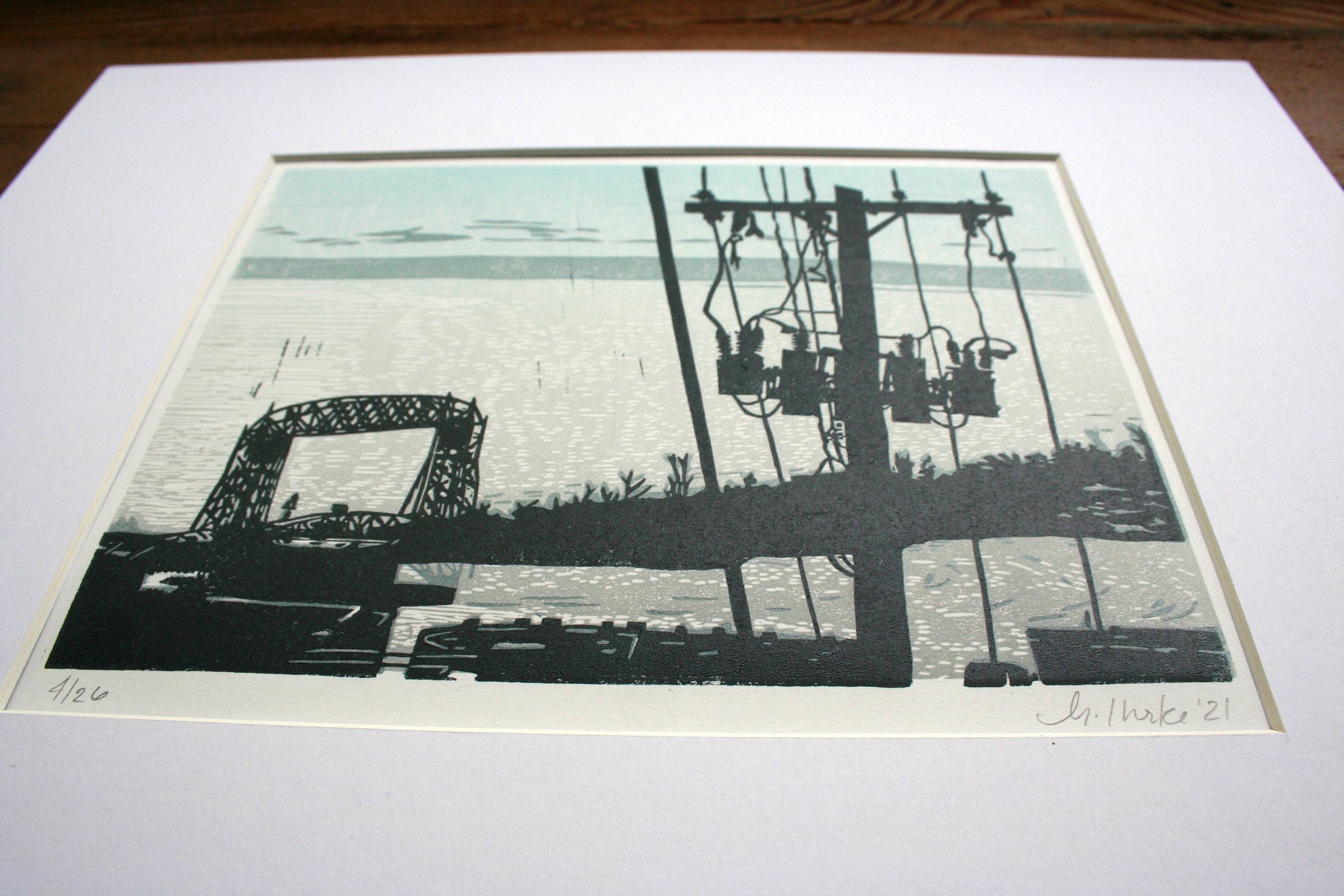 Aerial Lift Bridge With Powerlines Duluth MN Hand Printed - Etsy Ireland