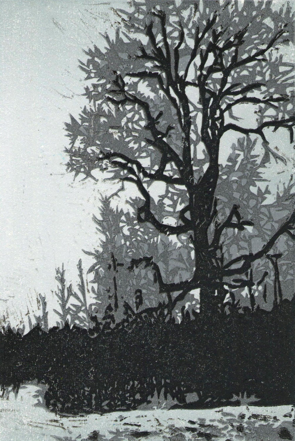Winter Tree hand Pulled, Limited Edition - Etsy