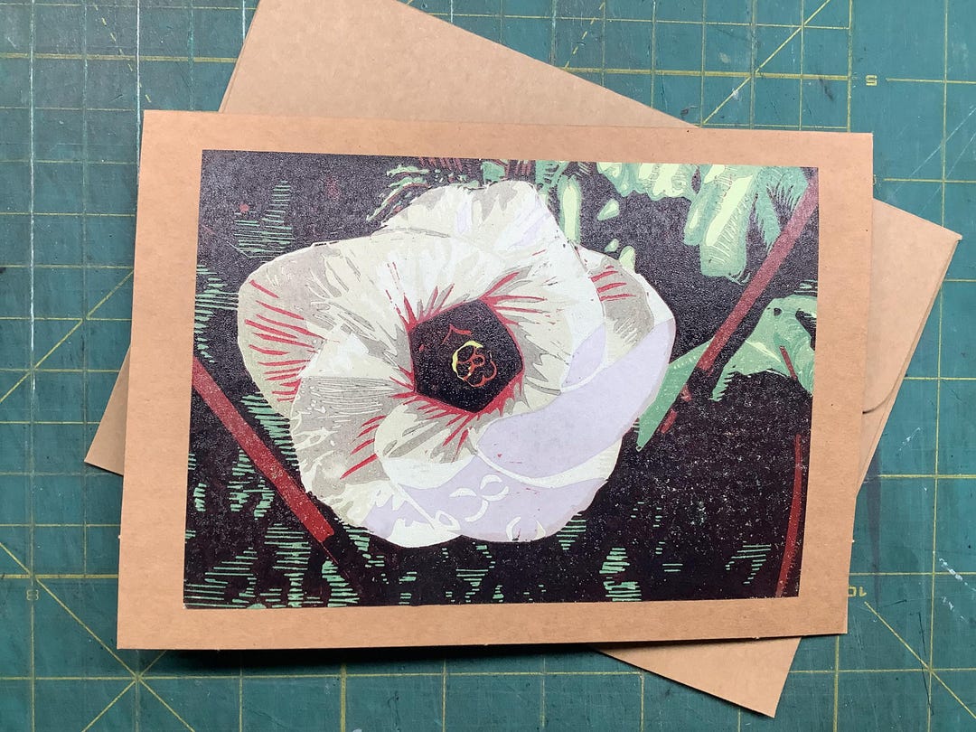 Red Okra From the Garden, Recycled Prints Card Hand Printed Blank Card ...