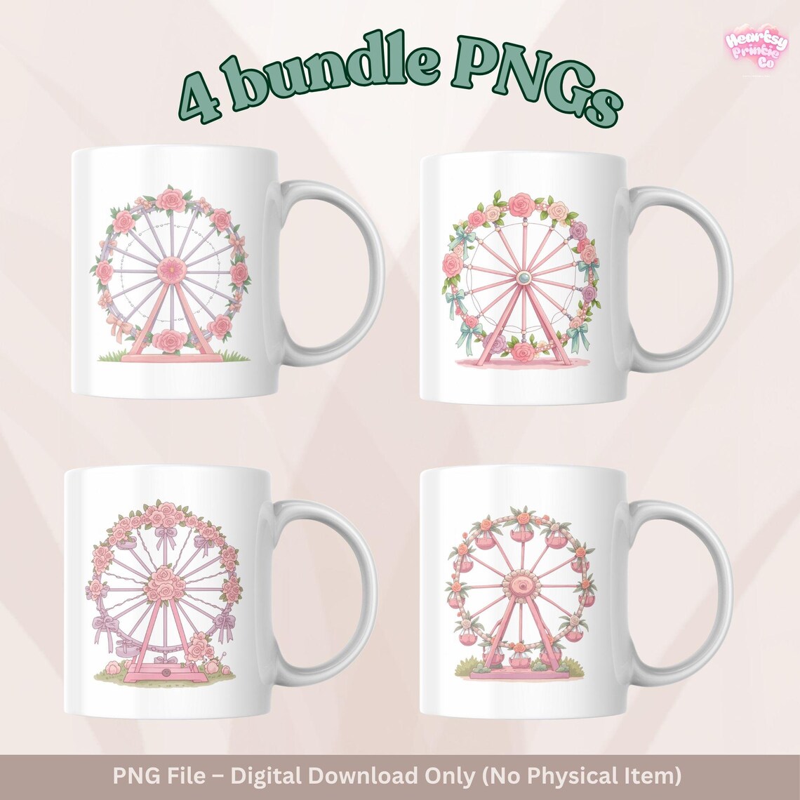 Floral Ferris Wheel PNG Clipart Bundle: Romantic Carnival Designs ...
