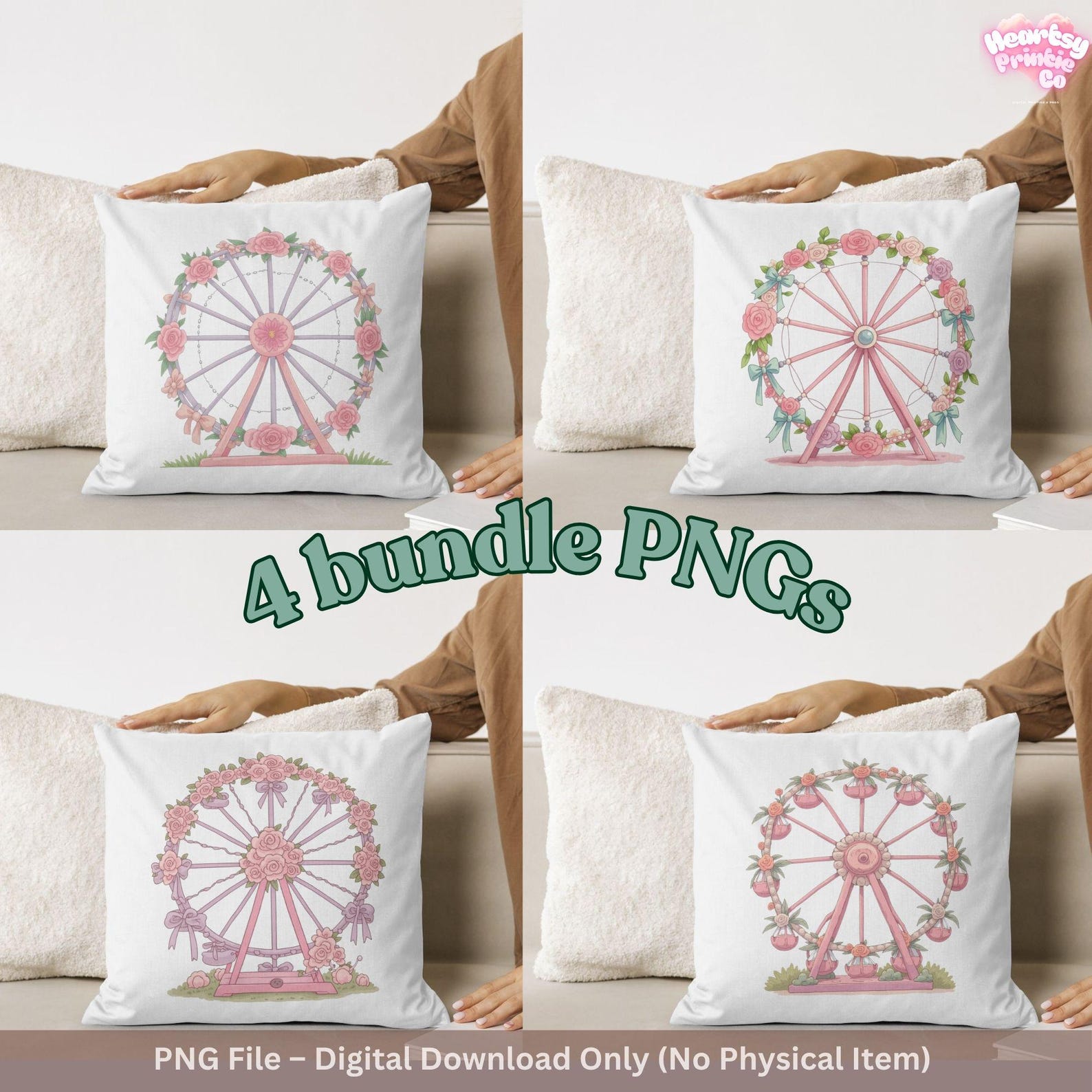 Floral Ferris Wheel PNG Clipart Bundle: Romantic Carnival Designs ...