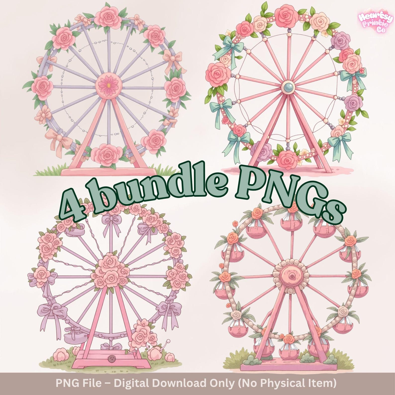 Floral Ferris Wheel PNG Clipart Bundle: Romantic Carnival Designs ...