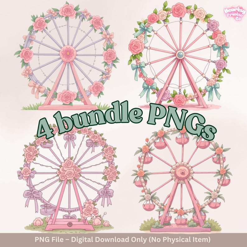 Floral Ferris Wheel PNG Clipart Bundle: Romantic Carnival Designs ...