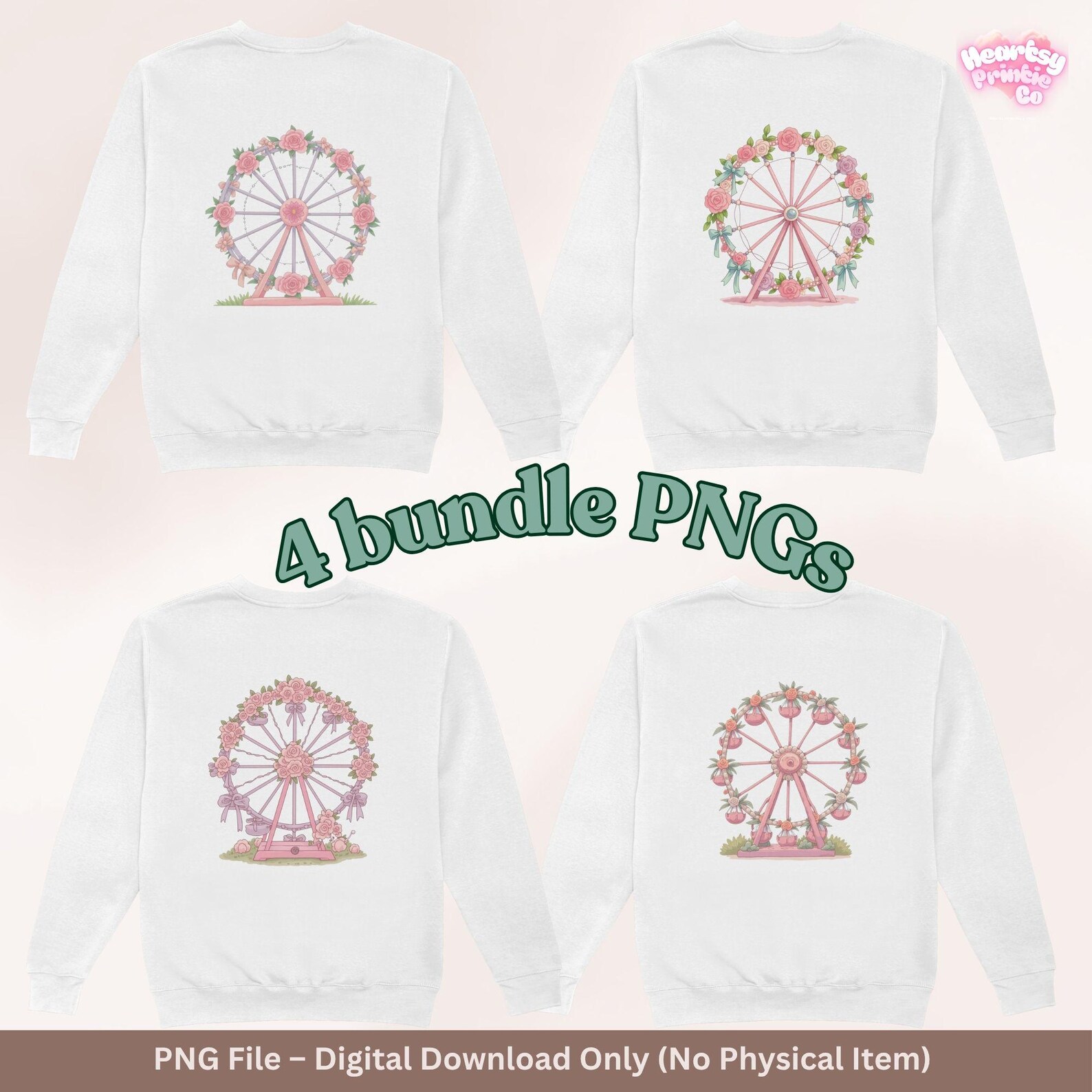Floral Ferris Wheel PNG Clipart Bundle: Romantic Carnival Designs ...