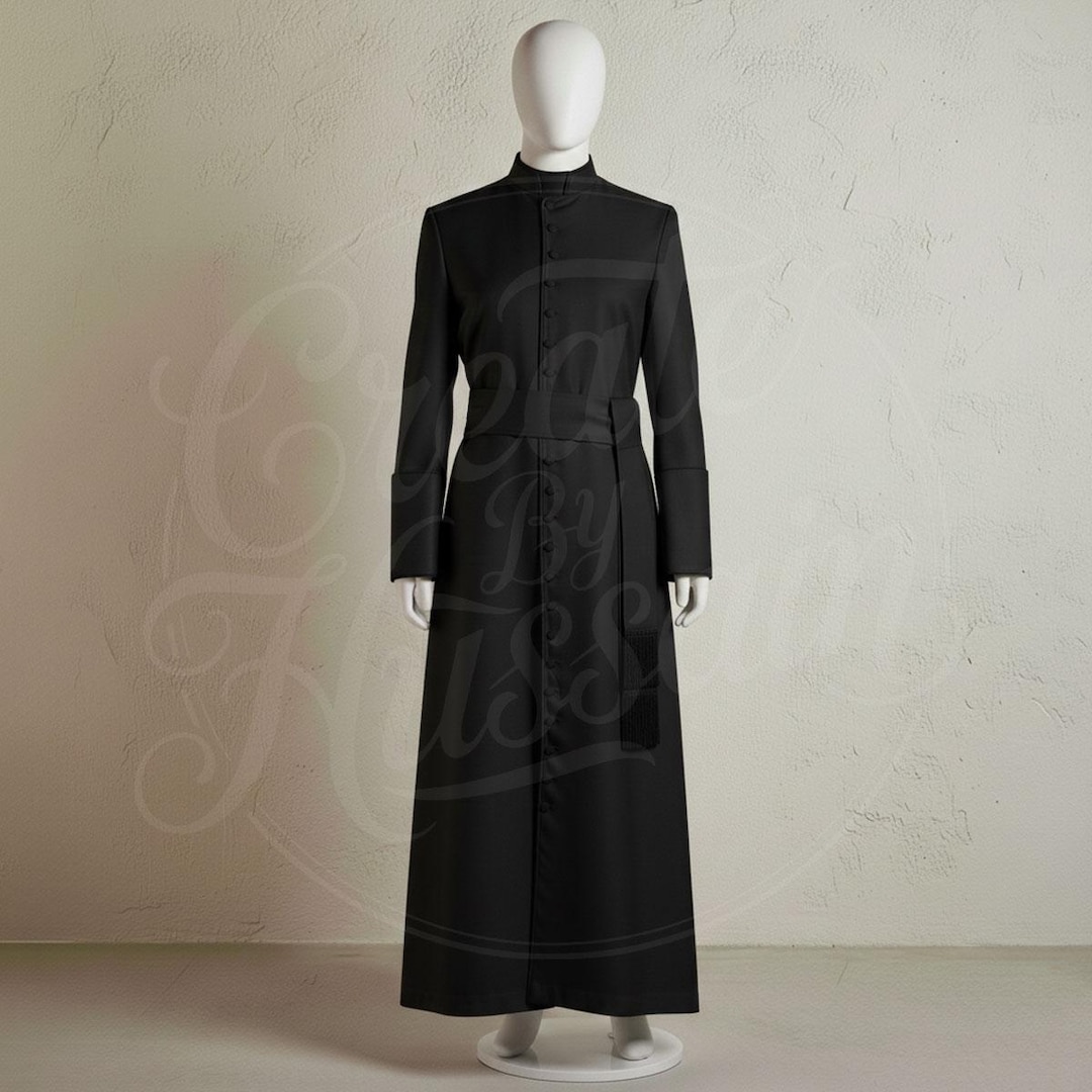 Black Clergy Cassock With Fascia Sash – Roman Catholic Priest Soutane ...