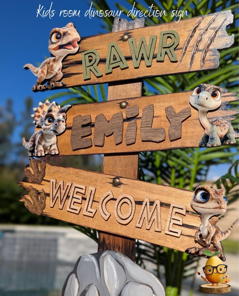 Custom Dinosaur Directional Wooden Sign | Dino Party Decor - Etsy