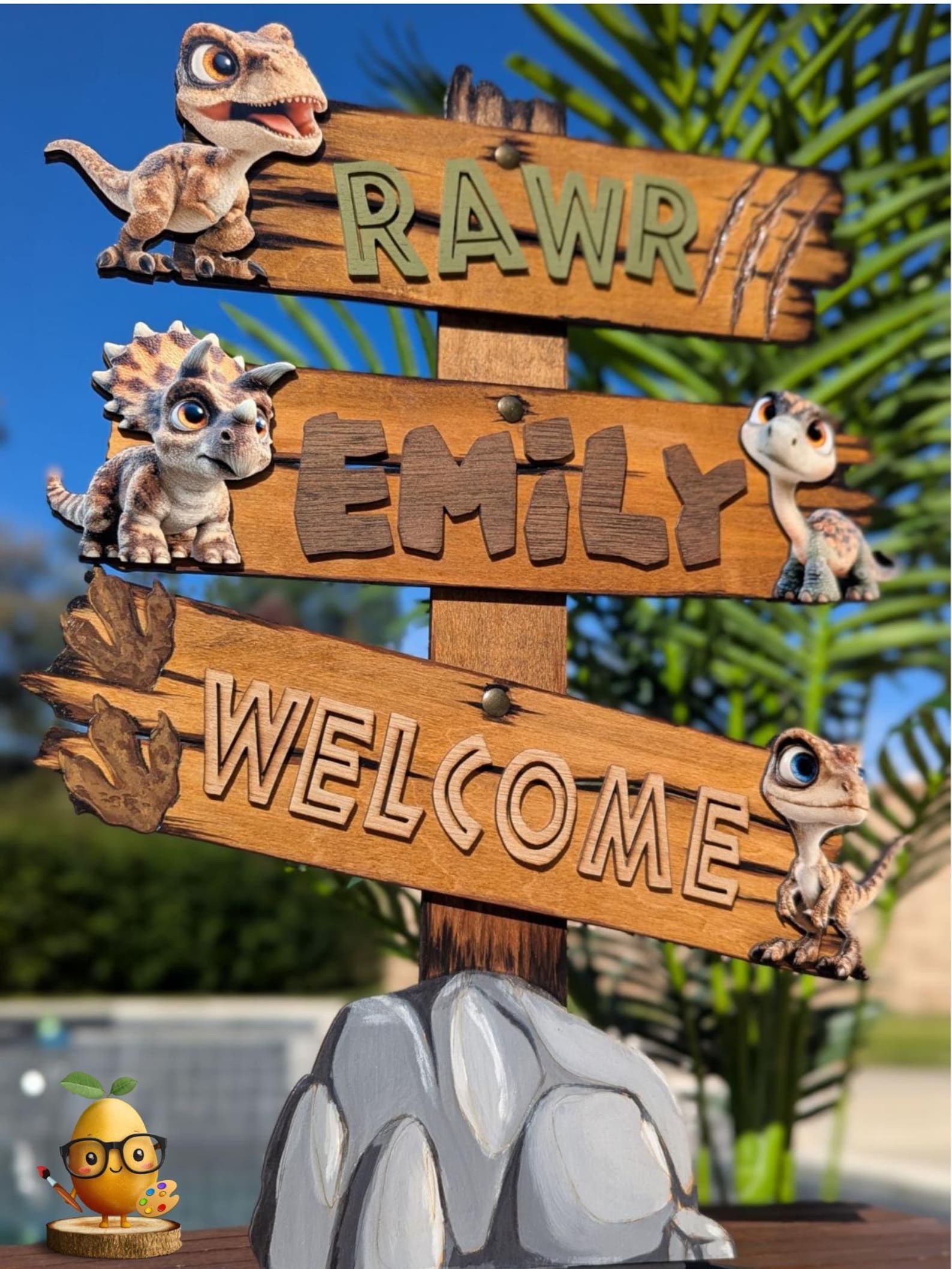 Custom Dinosaur Directional Wooden Sign | Dino Party Decor - Etsy