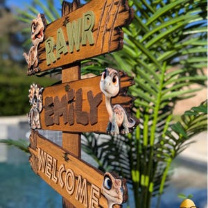 Custom Dinosaur Directional Wooden Sign | Dino Party Decor - Etsy
