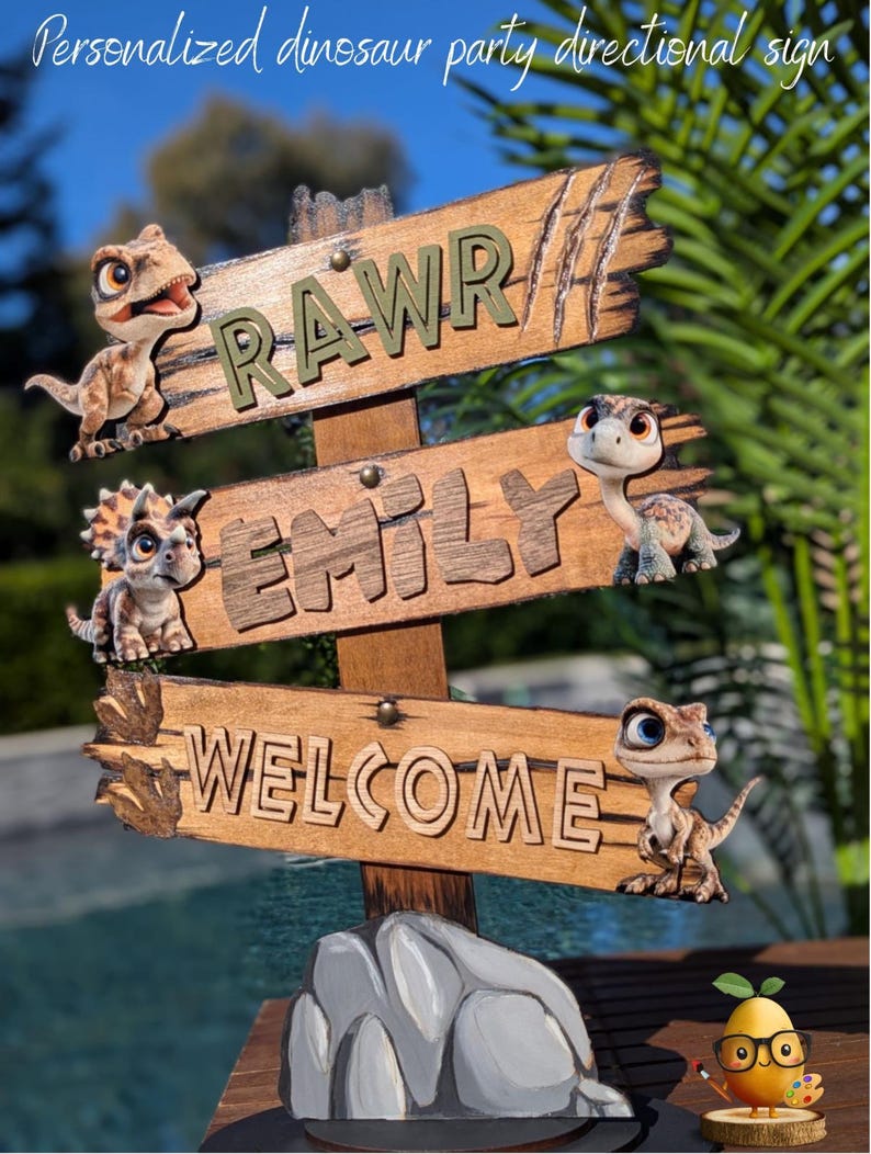 Custom Dinosaur Directional Wooden Sign | Dino Party Decor - Etsy