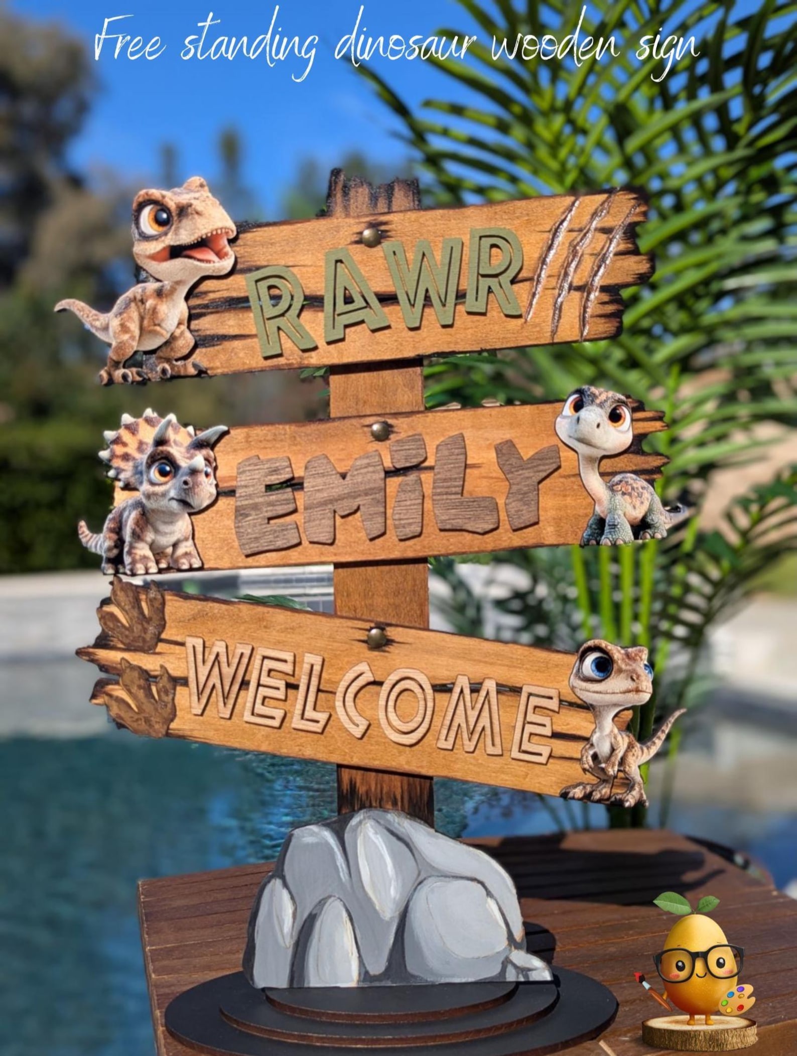 Custom Dinosaur Directional Wooden Sign | Dino Party Decor - Etsy