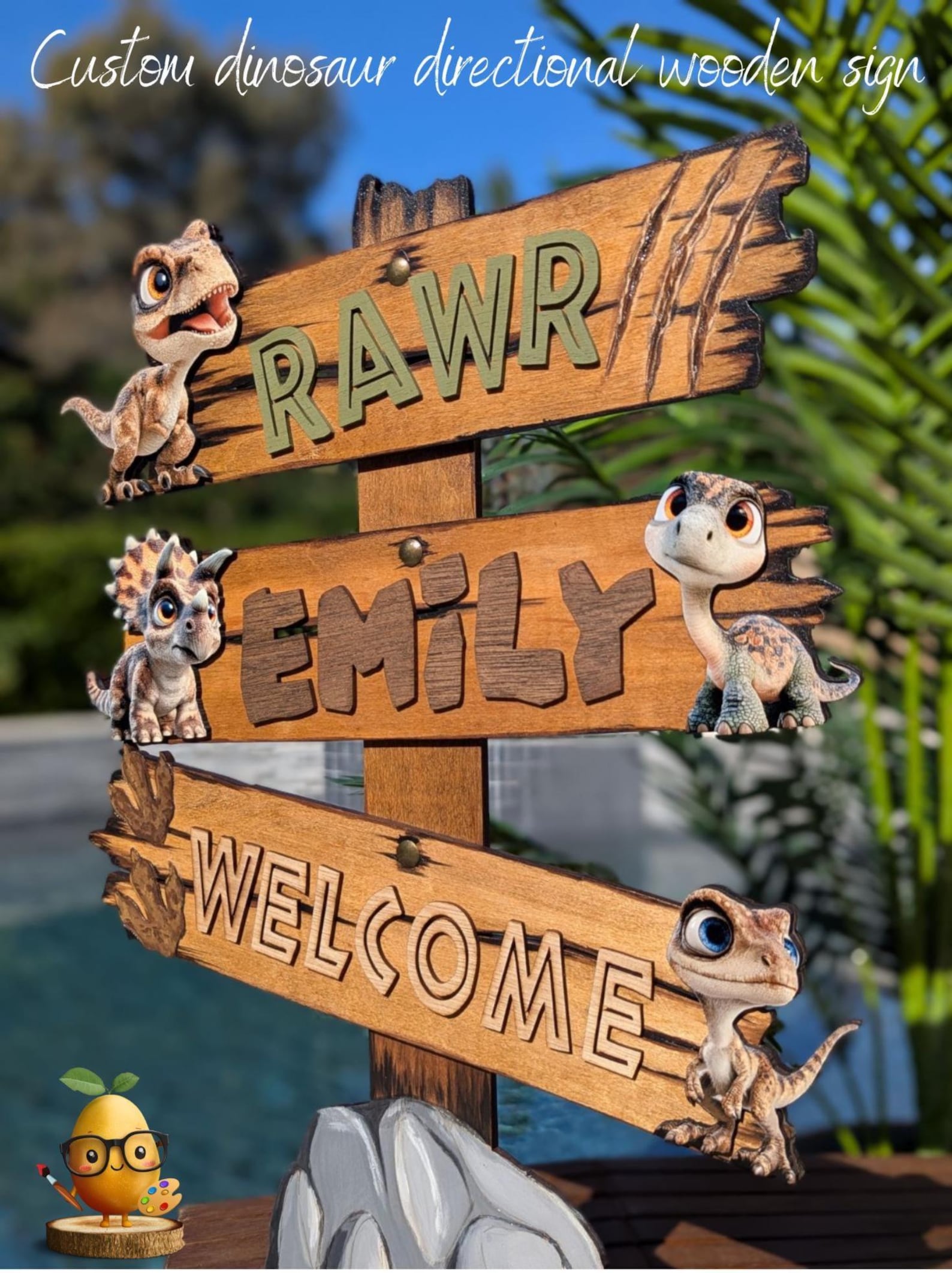 Custom Dinosaur Directional Wooden Sign | Dino Party Decor - Etsy
