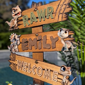 Custom Dinosaur Directional Wooden Sign | Dino Party Decor - Etsy