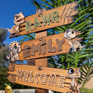 Custom Dinosaur Directional Wooden Sign | Dino Party Decor - Etsy
