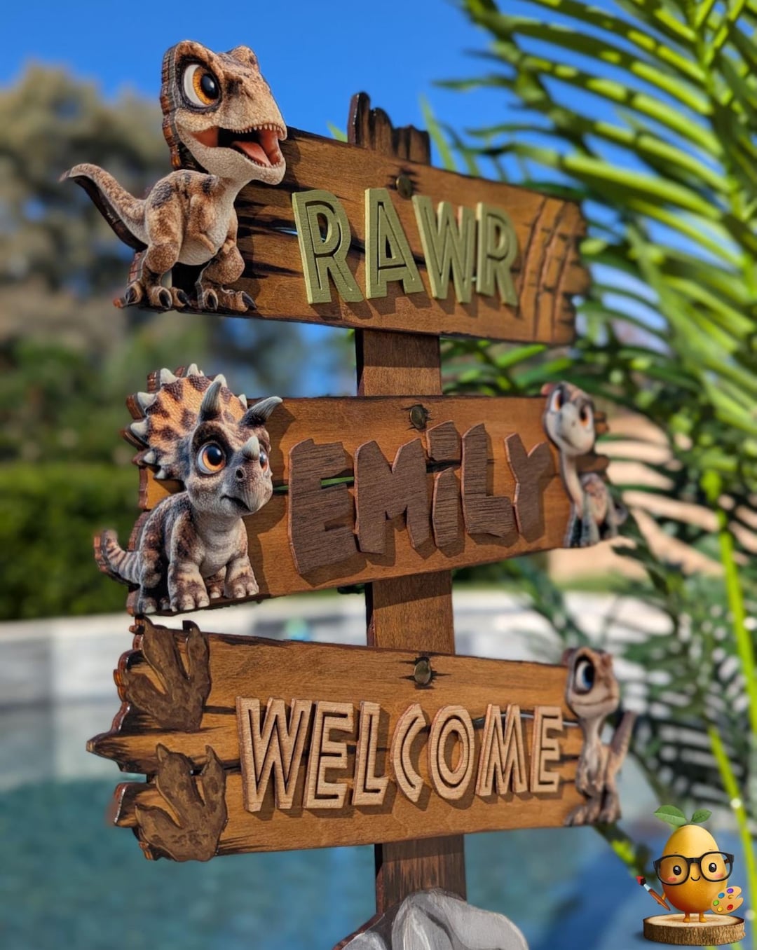Custom Dinosaur Directional Wooden Sign | Dino Party Decor - Etsy