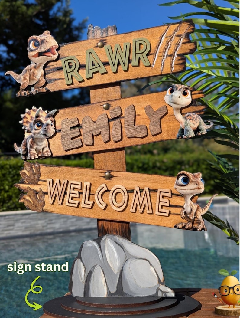 Custom Dinosaur Directional Wooden Sign | Dino Party Decor - Etsy