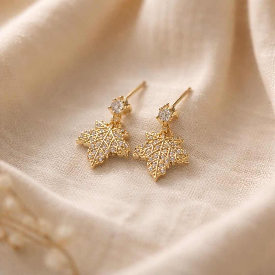 Gold Maple Leaf Drop Earrings Dainty Luxury Earrings Canadian Inspired ...