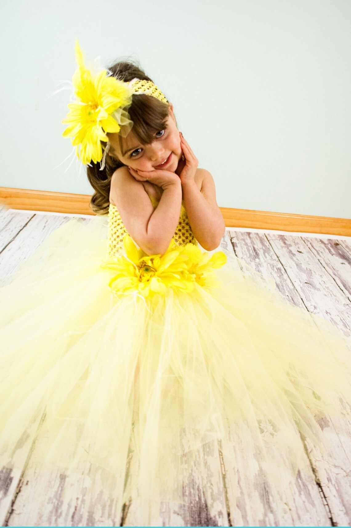 Yellow tutu halter Dress w/ yellow flower embellishments. | Etsy