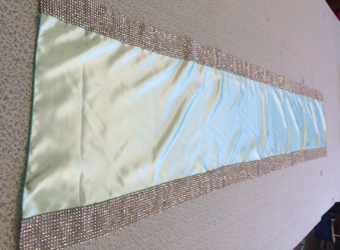 Custom Made Light Aqua Satin Table Runner 90 X 16 With Bling | Etsy