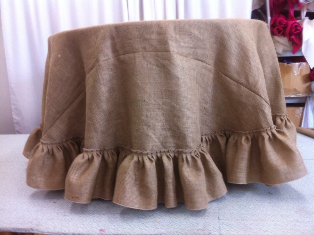 Custom Made 108 Inches Round Burlap Tablecloth With Large Ruffle on the ...