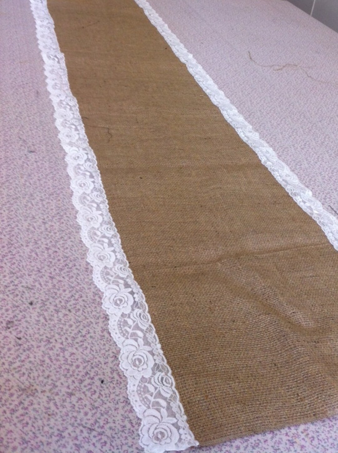 Burlap and Lace Table Runner 90 X 16 With Ivory Lace Border on Both ...