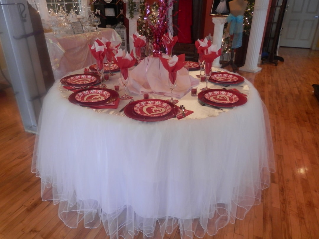 Custom Made Wedding Cake Table Tablecloth White Tulle 60 Inch Round - Etsy