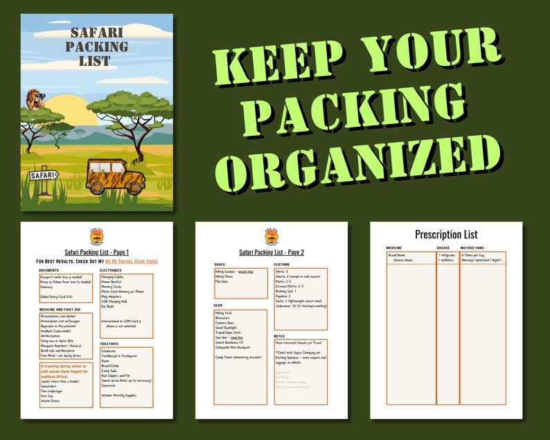 Printable Safari Packing List | Travel Checklist for Gear, Electronics ...