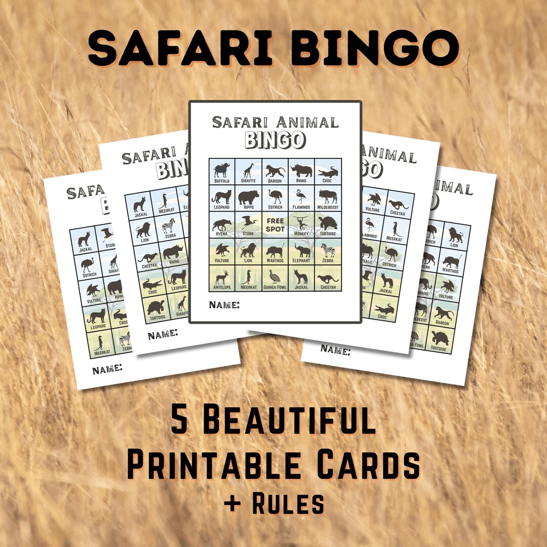 Safari Bingo Game: Printable Safari Animal Spotting Cards (PDF Download ...
