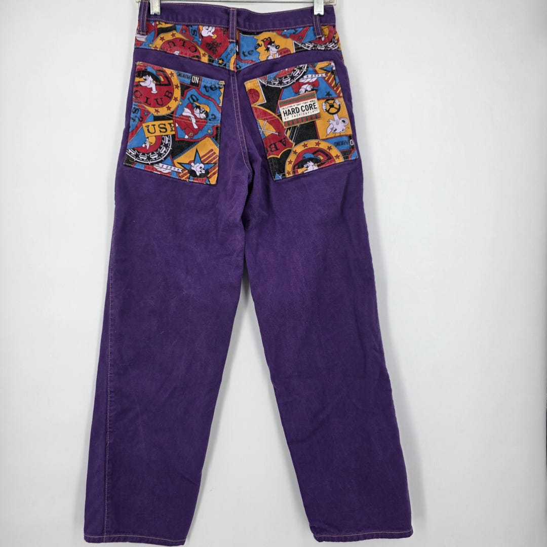 Vintage 90s Hard Core Purple Denim Jeans Cartoon Graphic Pockets 27x28 ...