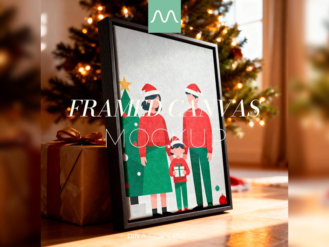 Mockup de tela emoldurada de Natal, textura realista, DIN A, mockup de ...