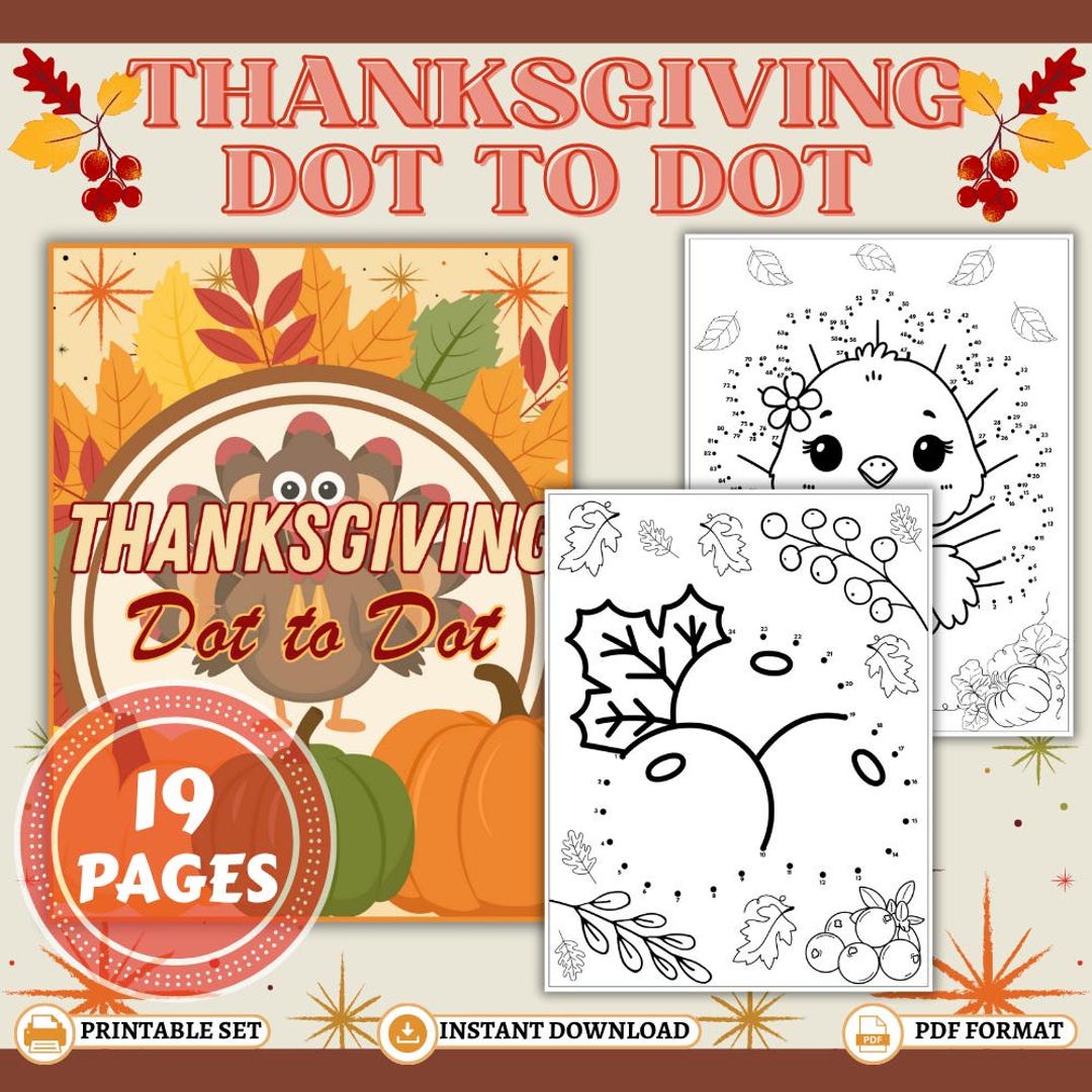 Thanksgiving Dot to Dot Worksheets - Kids Fall Activity (PDF Download ...