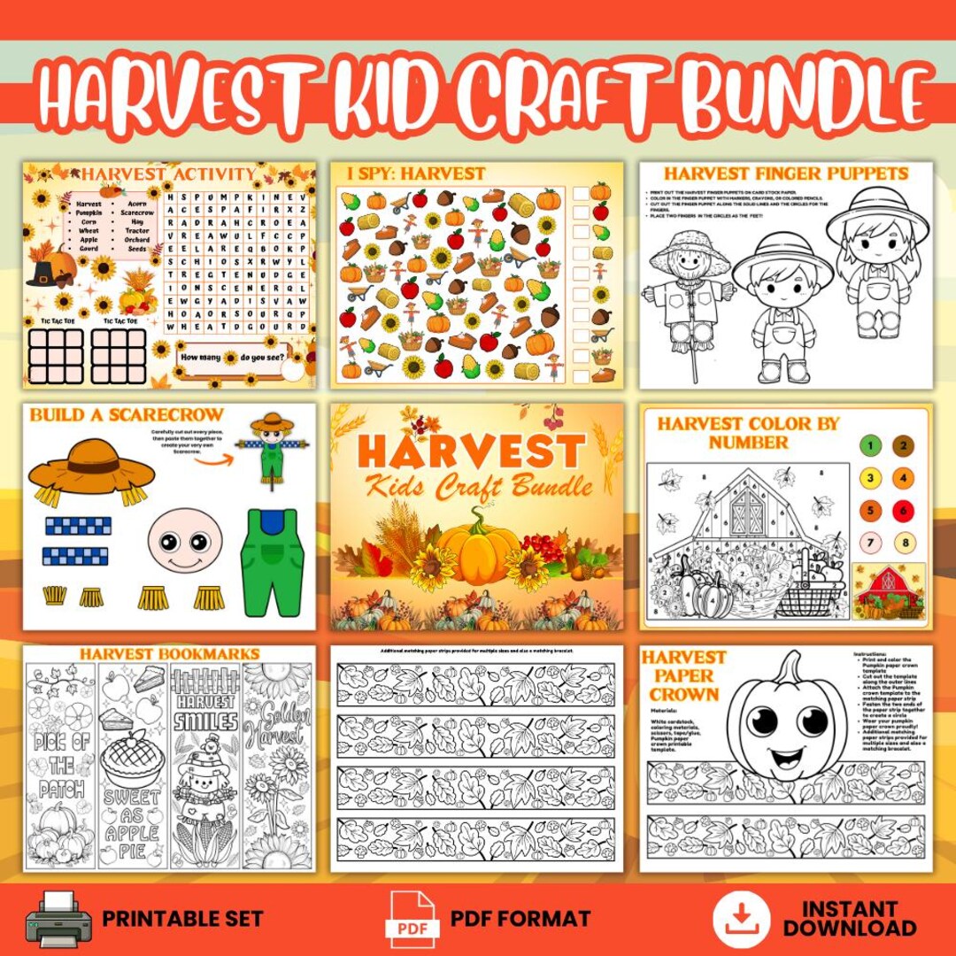 Autumn Kids Activity Bundle: Printable Harvest Crafts, Coloring Pages ...