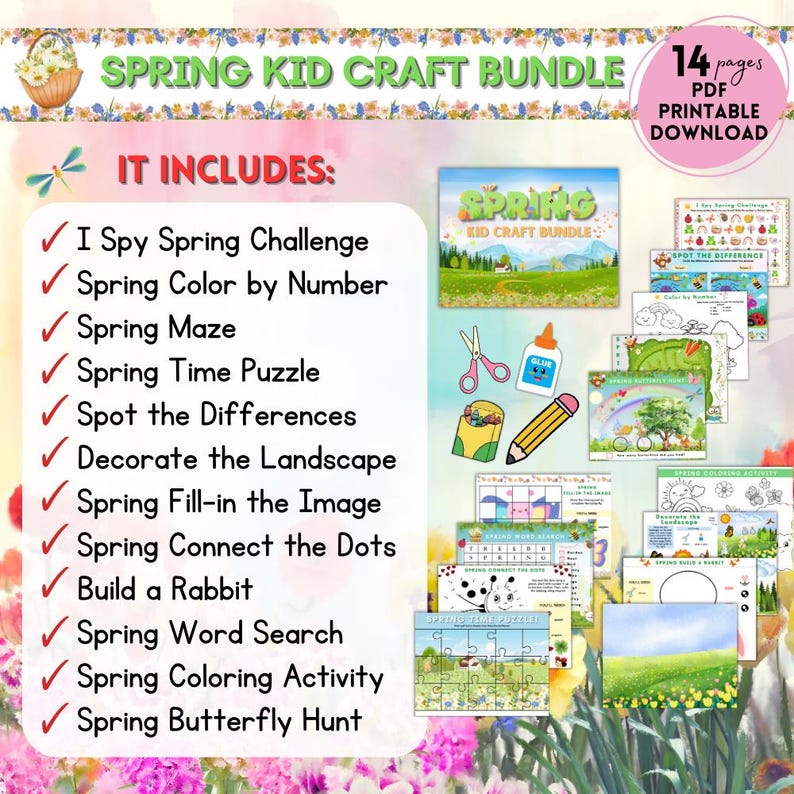 Spring Kids Activity Bundle Printable - Preschool Worksheets, I Spy ...