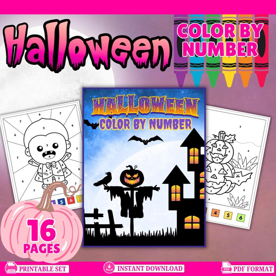 Halloween Color-by-number Printable: 16 Spooky Kids Activity Worksheets ...