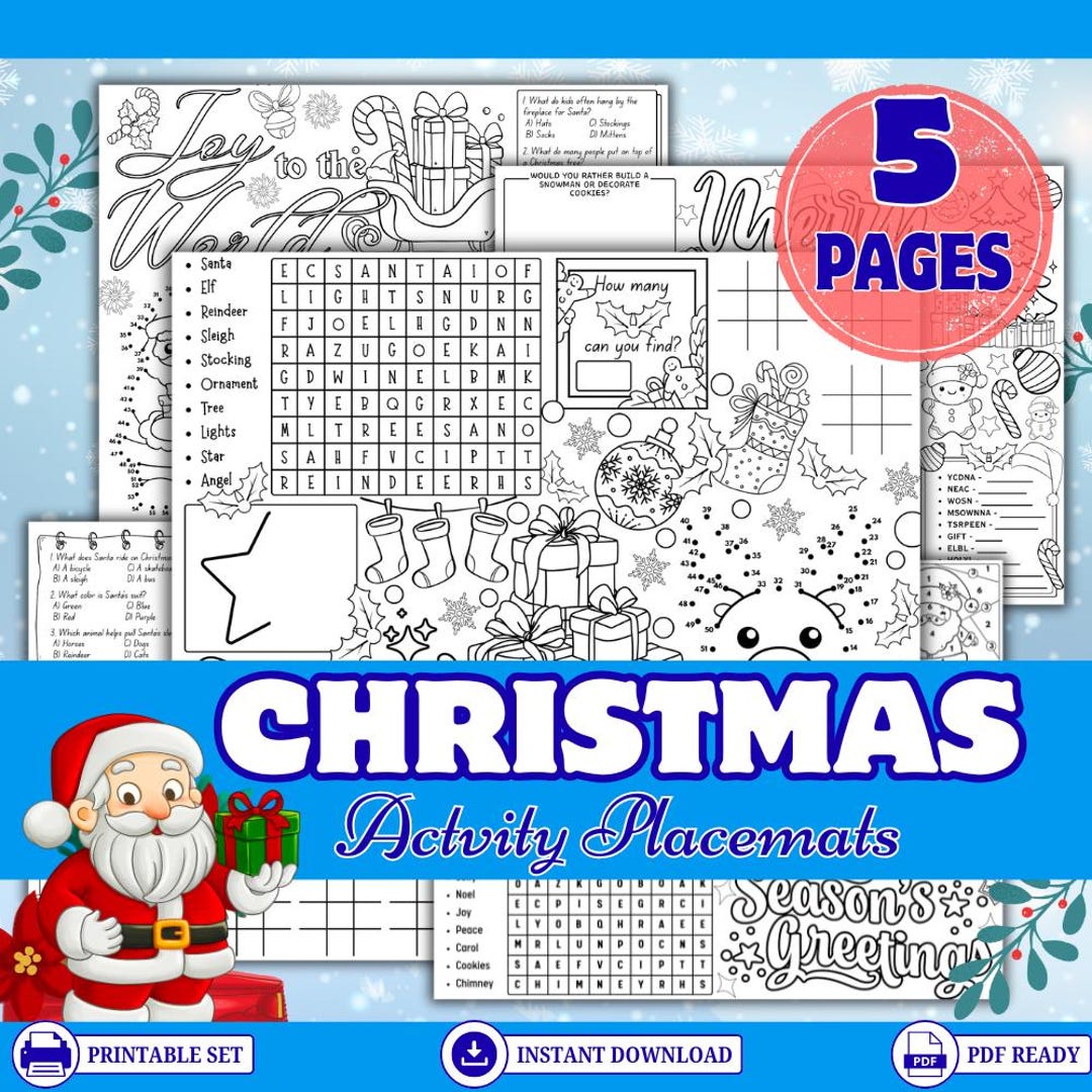 Christmas Activity Placemats for Kids | Holiday Printable Games ...