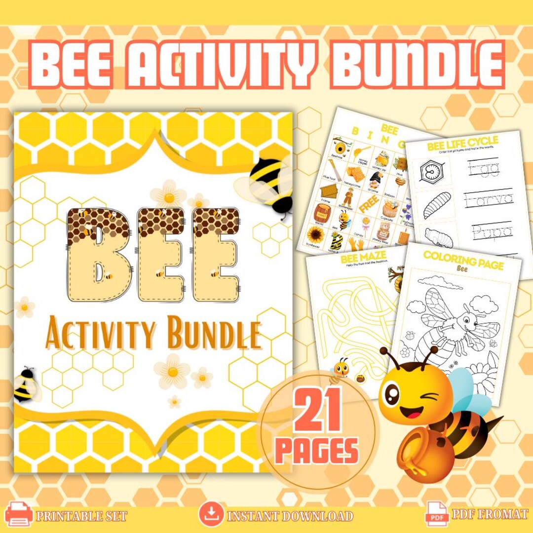 Bee-themed Educational Activity Bundle: 21 Printable Pages for Kids ...