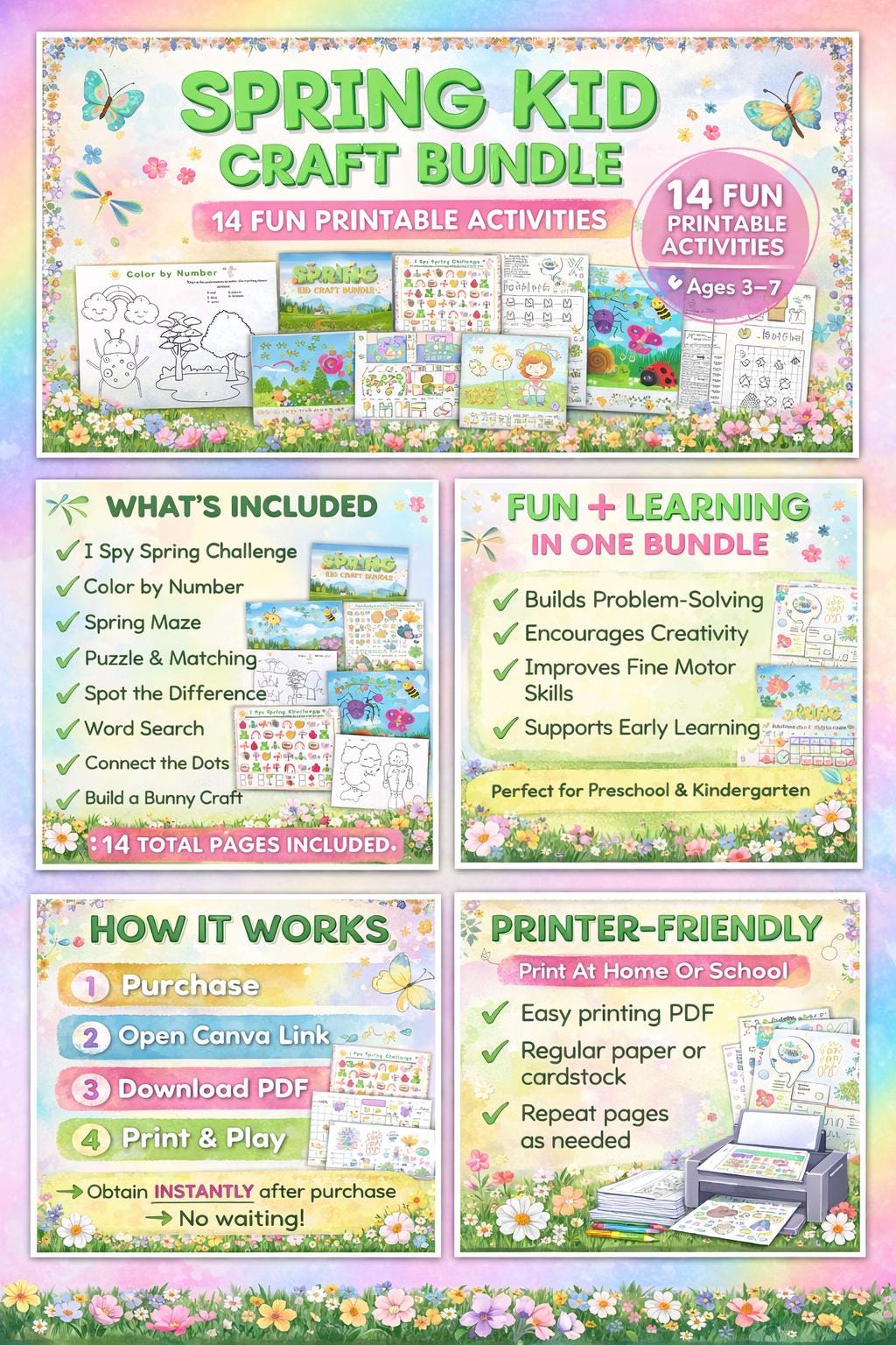 Spring Kids Activity Bundle Printable - Preschool Worksheets, I Spy ...
