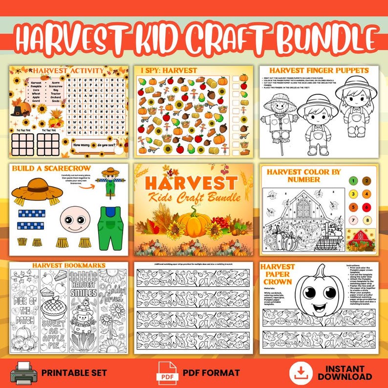 Autumn Kids Craft Bundle: Printable Fall Activities, Coloring Pages ...