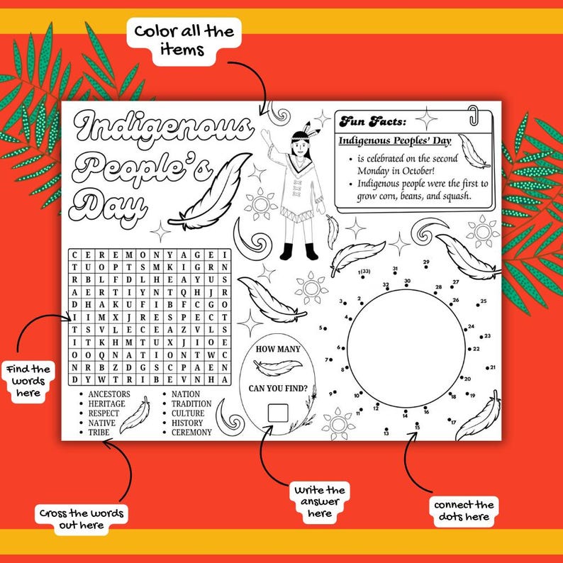 Indigenous Peoples' Day Printable Placemats: Educational Activity ...