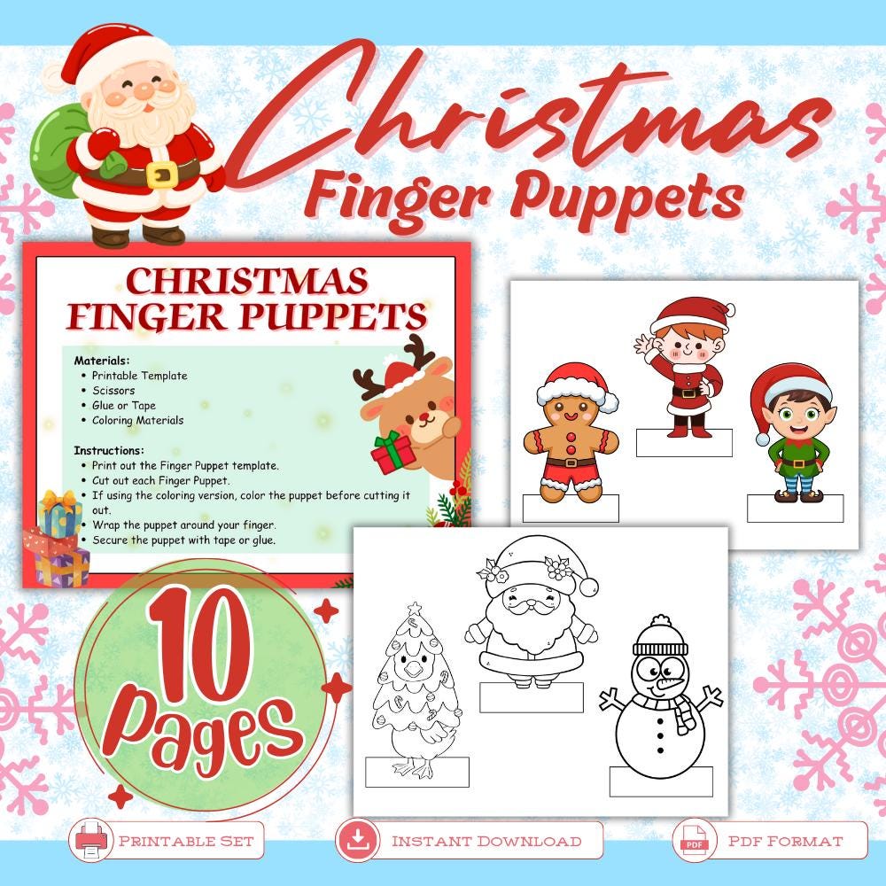 Christmas Finger Puppets Printable | Holiday Craft Activity (PDF) - Etsy