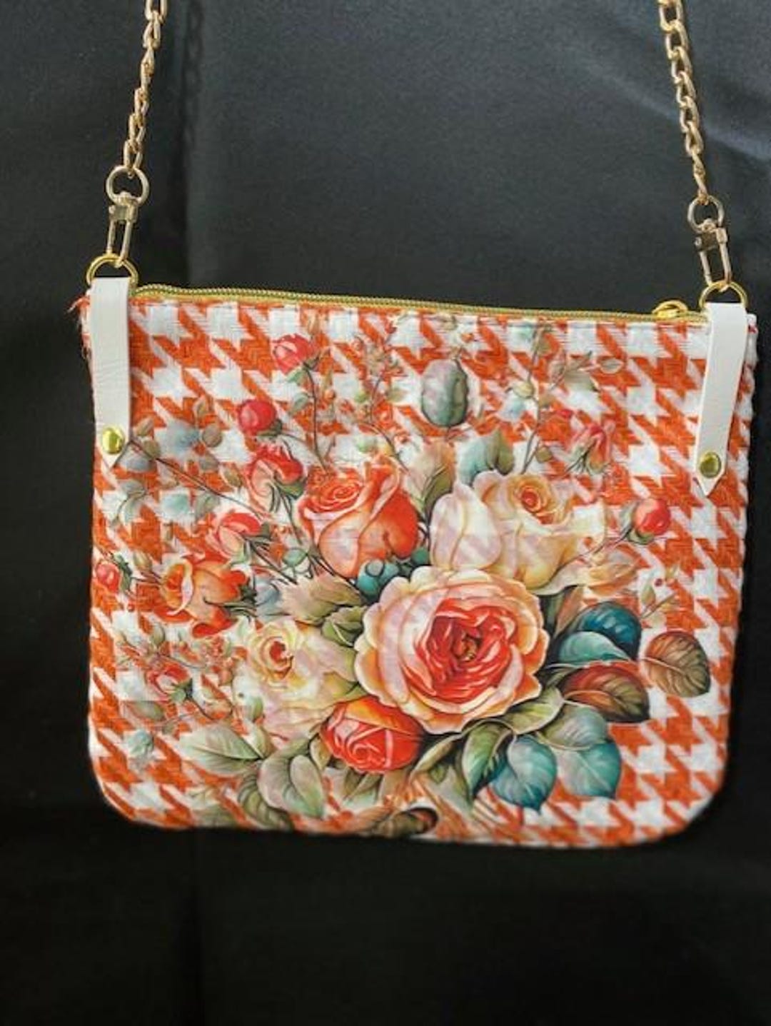 Houndstooth Flower Handmade Crossbody Purse Orange Flowers - Etsy