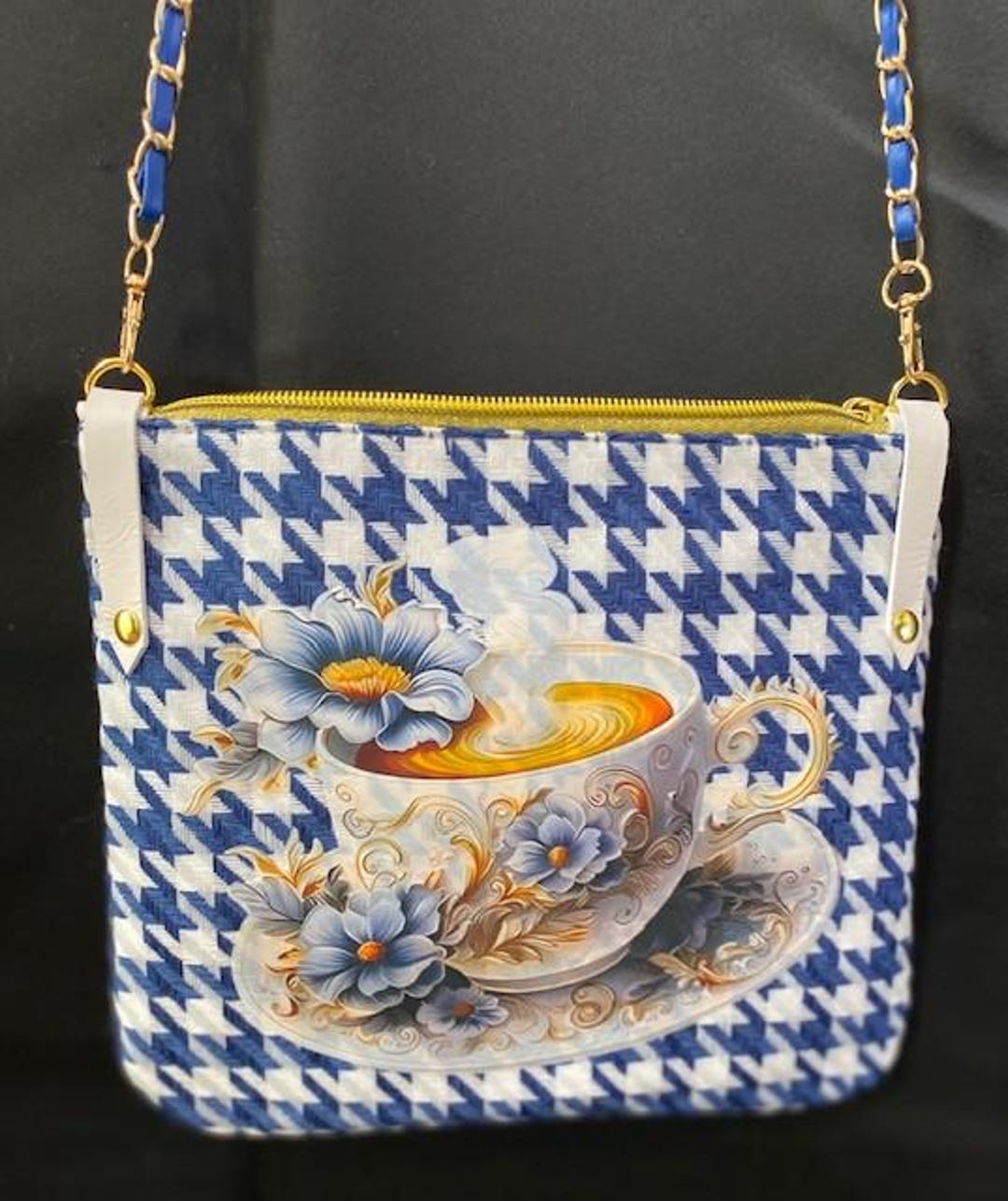 Houndstooth Flower Handmade Crossbody Purse Blue Burgundy - Etsy