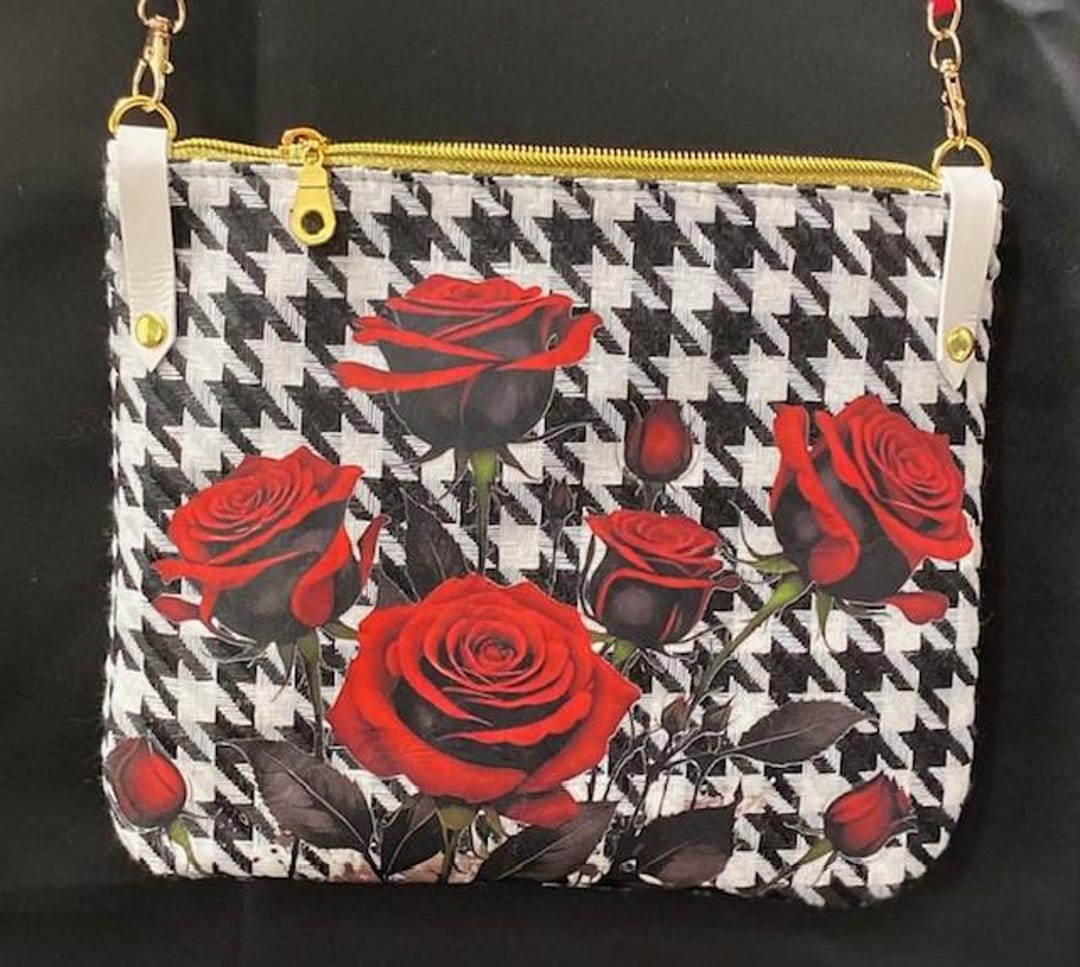 Houndstooth Flower Handmade Crossbody Purse Red Burgundy - Etsy