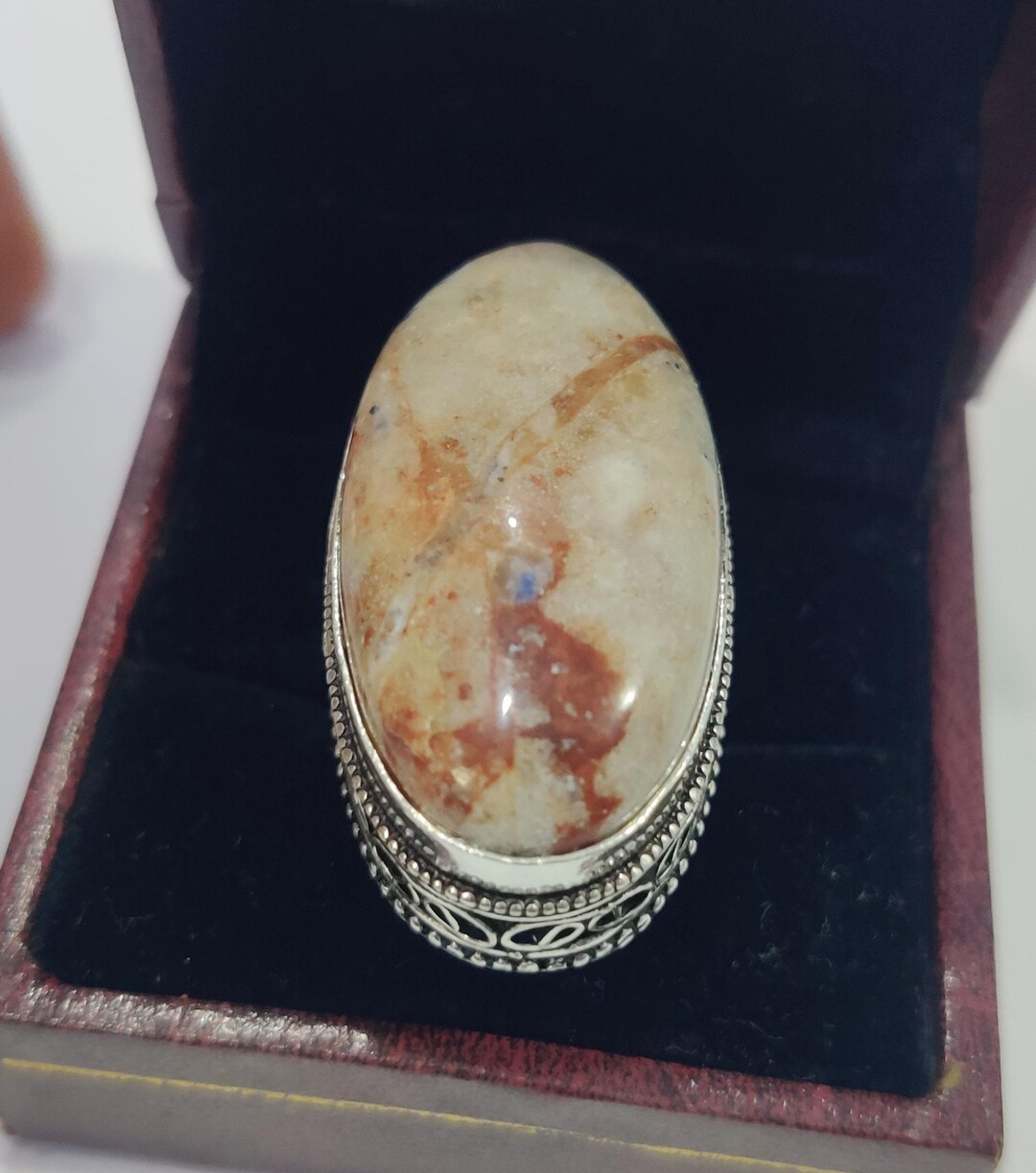 Large White Agate Ring: Silver Plated Brass, Handmade Jewelry, Size 7.5 ...