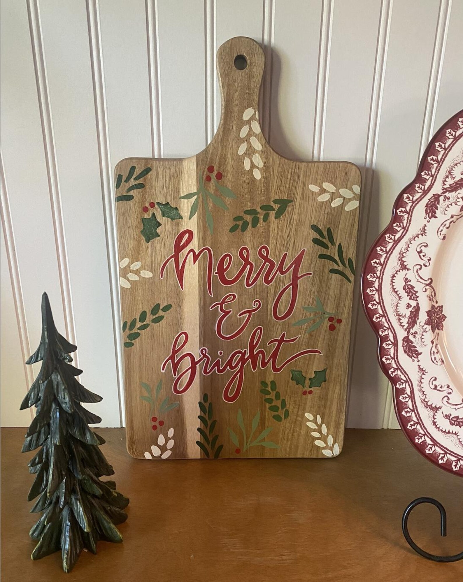 Merry & Bright Christmas Cutting Board | Holiday Cheese Board | Hand ...